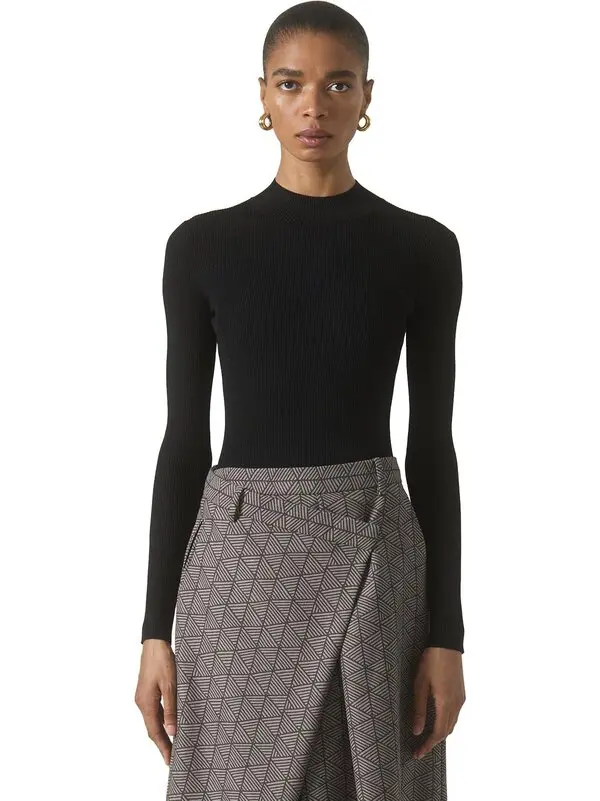 HEIRLOME Jane Mock Neck Long-sleeve Silk Knit Top - Black