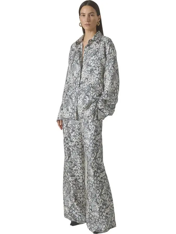 HEIRLOME Angelica Morales Wide-leg Printed Silk Twill Trousers - Ivory/black