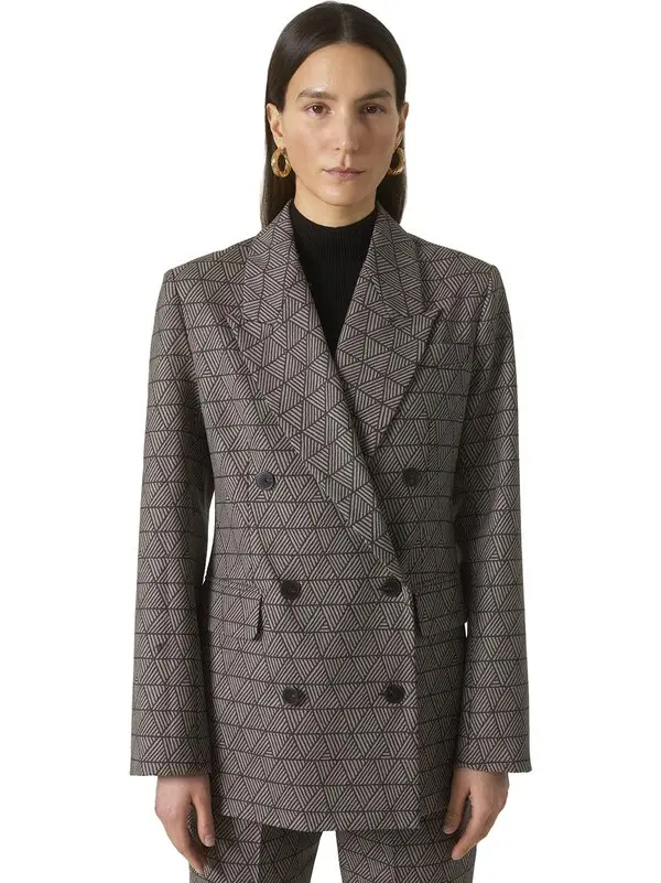 HEIRLOME Estelle Double Breasted Jacquard Blazer - Taupe/espresso