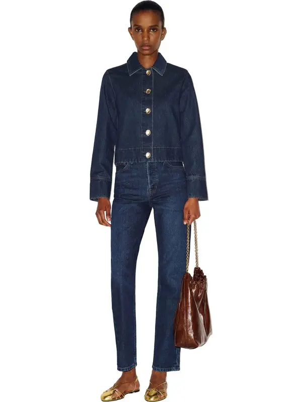 REFORMATION Mazy Cropped Denim Jacket - Blue