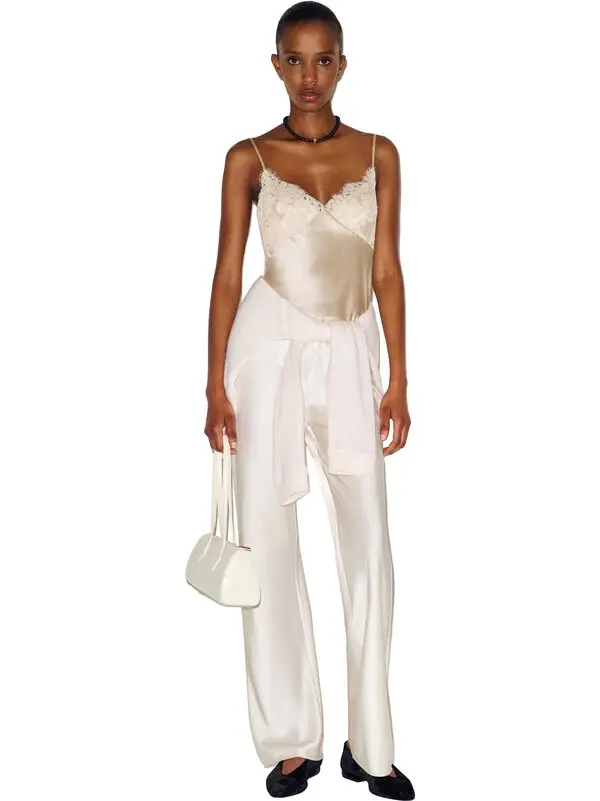 REFORMATION Blythe Silk Top With Lace Detail - Ivory