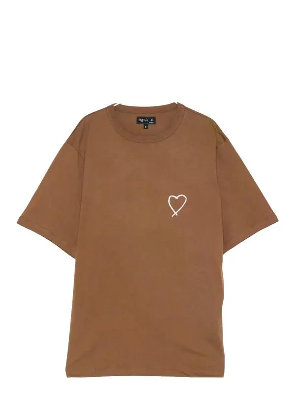 AGNES B. Heart-print Cotton T-shirt - Brown