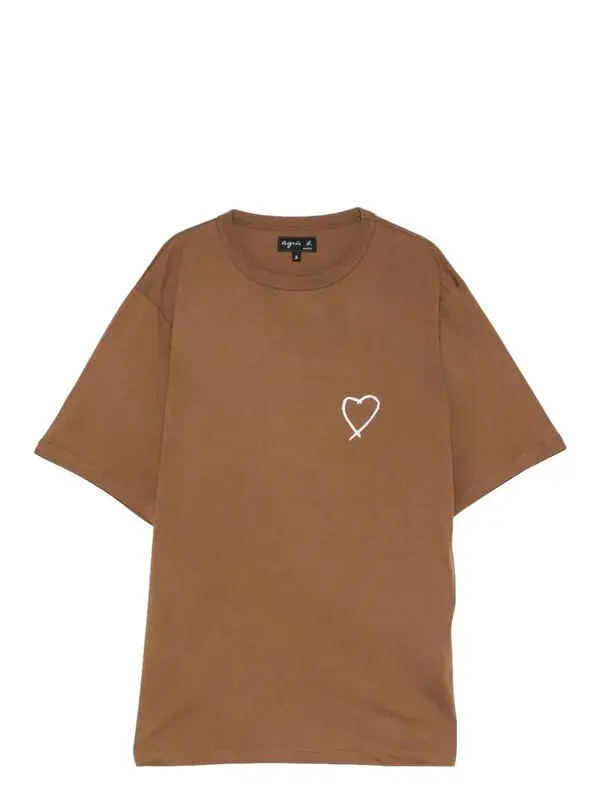AGNES B. Heart-print Cotton T-shirt - Brown