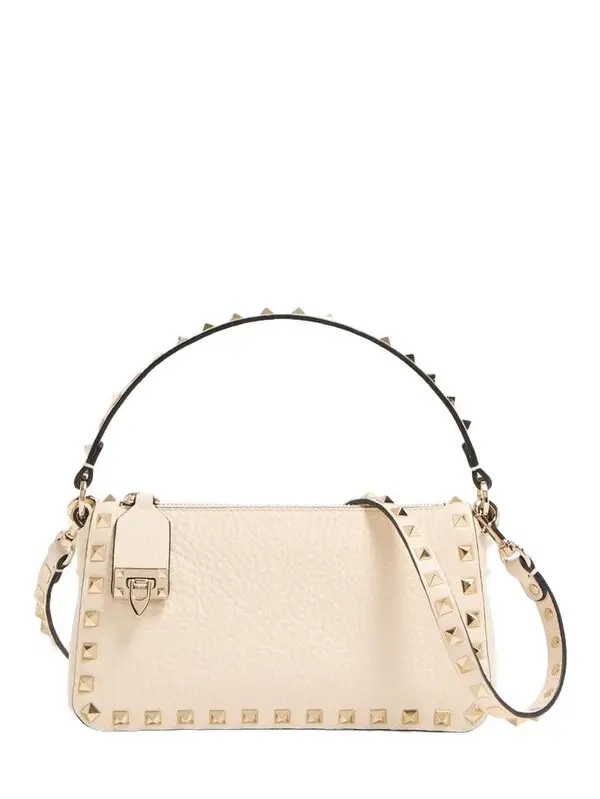 Valentino Garavani Small Rockstud Grainy Calfskin Crossbody Bag - Light Ivory