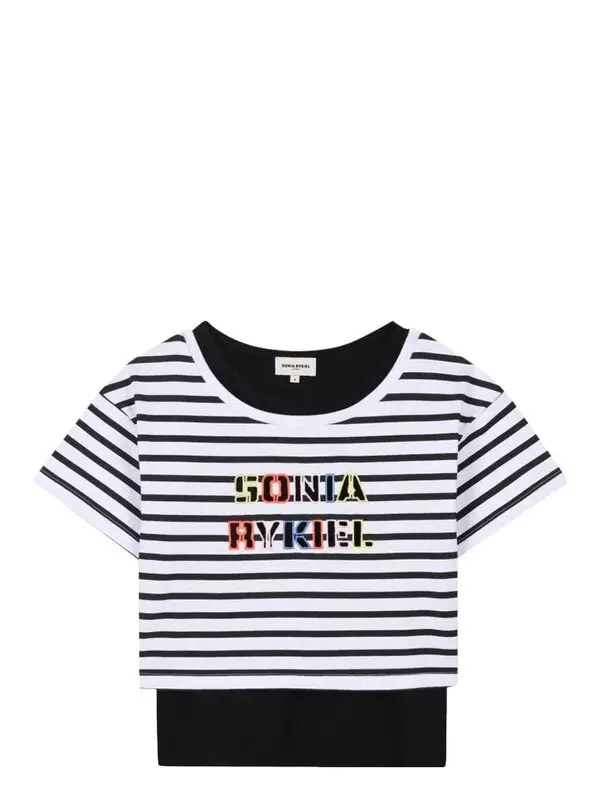 Sonia Rykiel Paris Layered Striped T-shirt With Embroidered Logo - Black