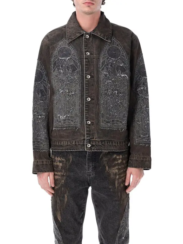 WHO DECIDES WAR Embroidered Patchwork Denim Jacket - Coal