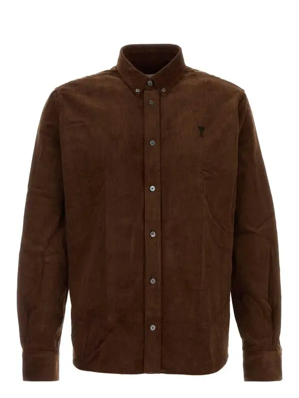 AMI Paris Soft Cotton Corduroy Shirt - Brown