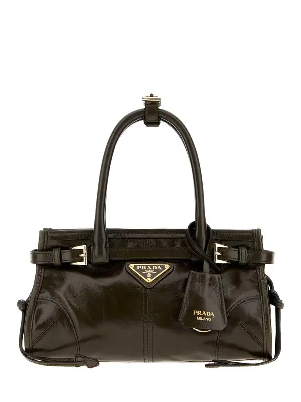 Prada Mini Leather Bonnie Handbag With Adjustable Shoulder Strap - Green