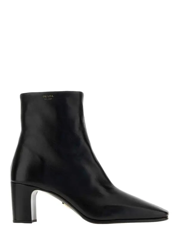 Prada Leather Ankle Boots With 6 Cm Heel - Black