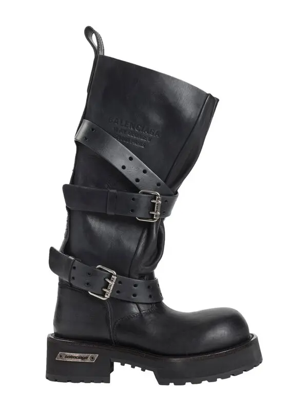 Balenciaga High Vintage Leather Venom Boots With Buckled Straps - Black
