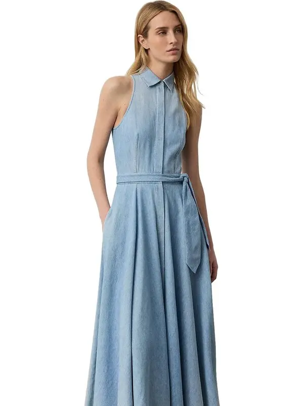 Ralph Lauren Sleeveless Halter Denim Maxi Dress - Light Indigo
