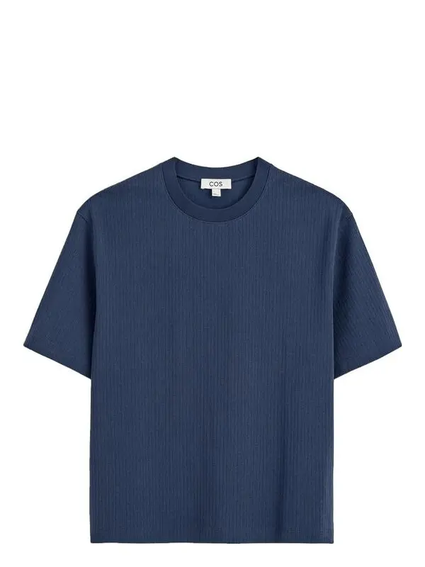 Cos Ribbed Jersey T-shirt - Navy