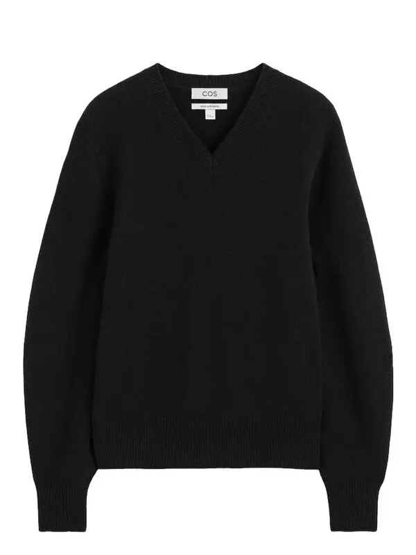 Cos Sculpted Cashmere V-neck Sweater - Black