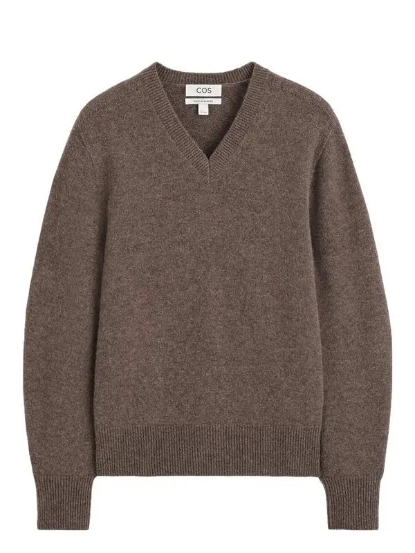 Cos Sculpted Cashmere V-neck Sweater - Brown