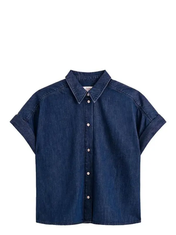Cos Short-sleeved Denim Shirt - Dark Blue