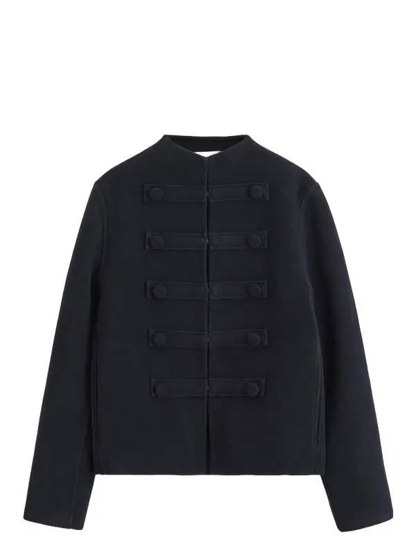 Cos Double-faced Wool Uniform Jacket With Stand Collar - Navy