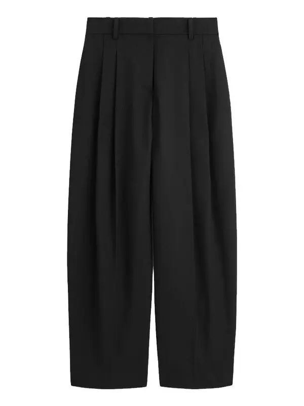 Cos Pleated Wool-blend Straight-leg Tailored Pants - Black