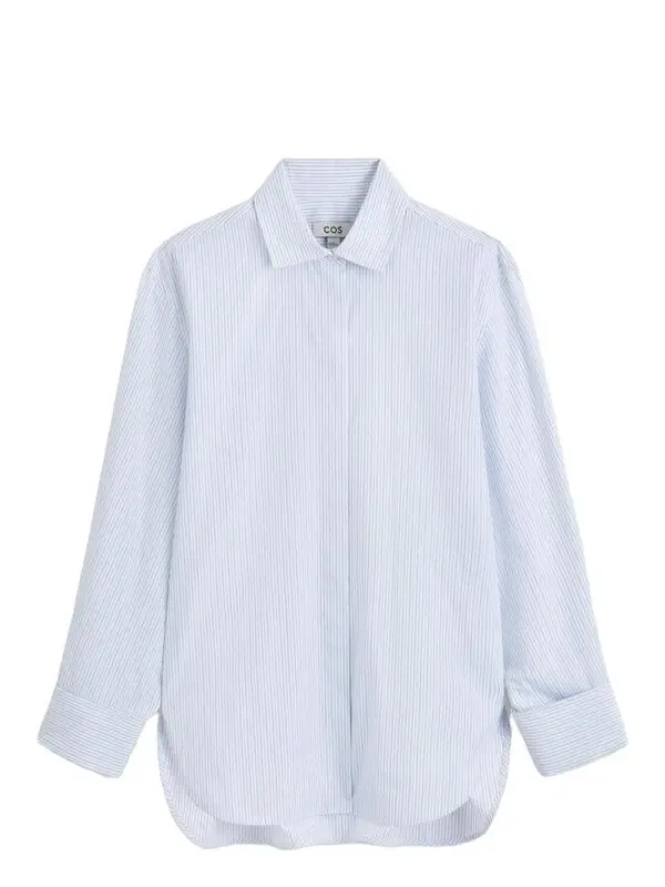 Cos Cutaway-collar Striped Cotton-blend Shirt - Blue/white