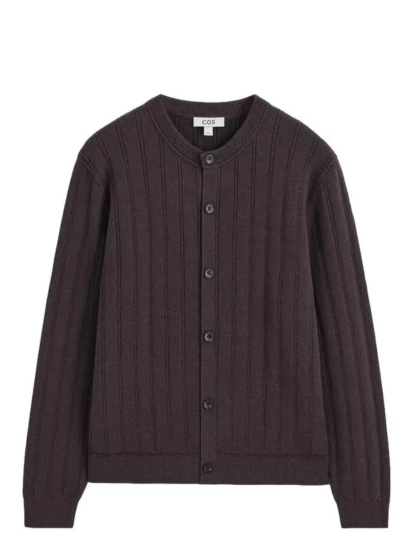Cos Ribbed Wool-cotton Cardigan - Brown