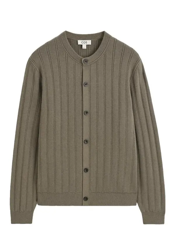 Cos Ribbed Wool-cotton Cardigan - Green