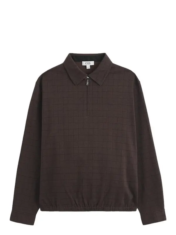 Cos Checked Cotton Jacquard Zip-up Polo Shirt - Brown