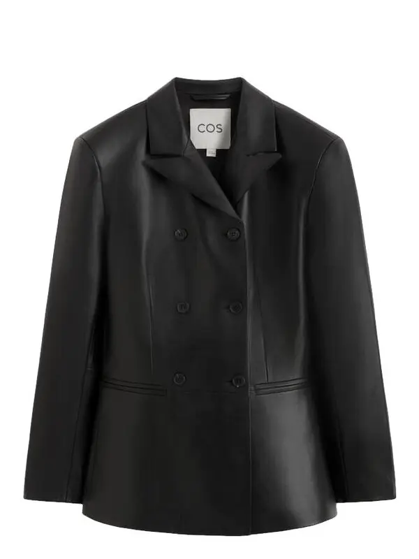 Cos Leather Double-breasted Blazer - Black