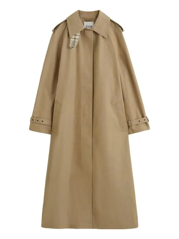 Cos Check-detail Belted Cotton Trench Coat - Beige