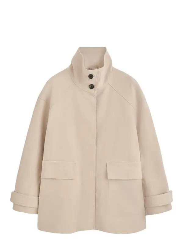 Cos Cotton-twill Mock-neck Jacket - Light Beige
