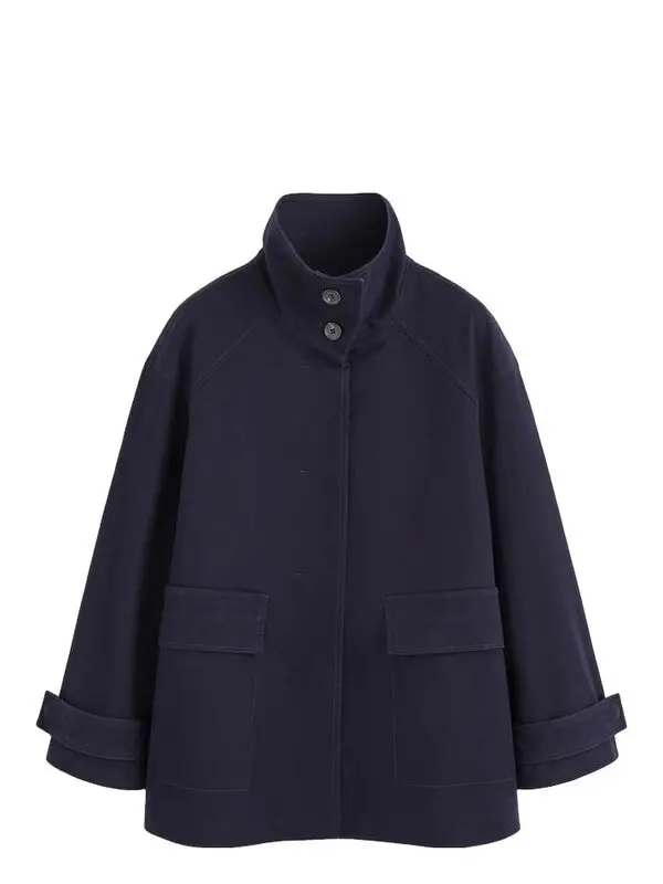 Cos Cotton-twill Mock-neck Jacket - Navy