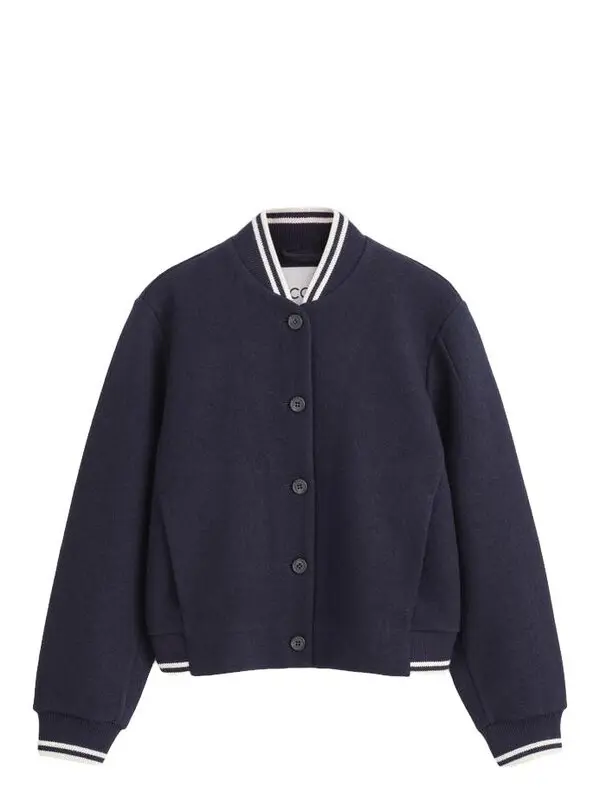 Cos Boiled Wool-blend Bomber Jacket - Navy