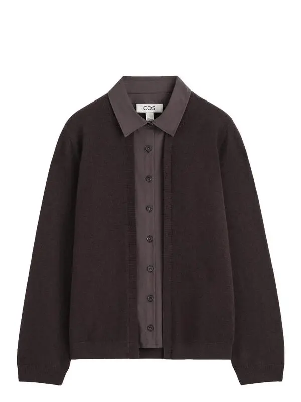 Cos Merino Wool Cardigan With Pima Cotton Poplin Collar - Red