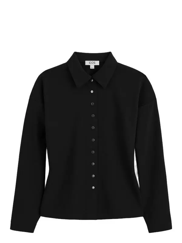 Cos Waisted Crepe-jersey Shirt With Sculpted Sleeves - Black