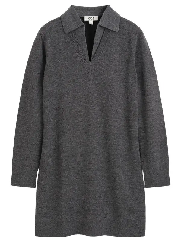Cos Merino Wool Mini Polo Dress - Gray