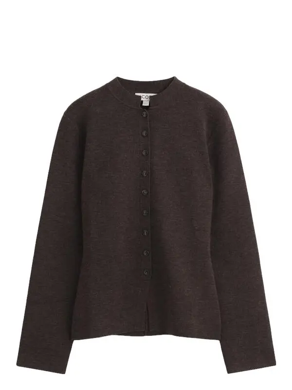 Cos Merino Wool-blend Cardigan With Stand Collar - Brown