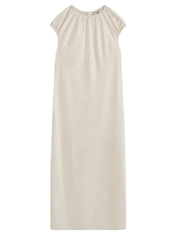 Cos Gathered Satin Midi Dress - White