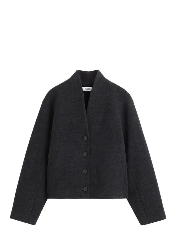 Cos Boiled Wool-blend Shawl-collar Cardigan - Gray