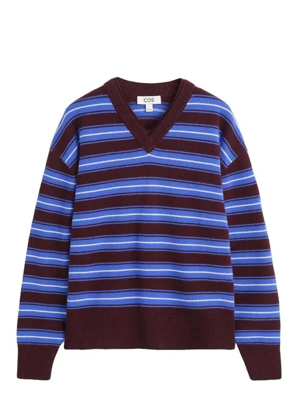 Cos Merino Wool Layered V-neck Sweater - Blue