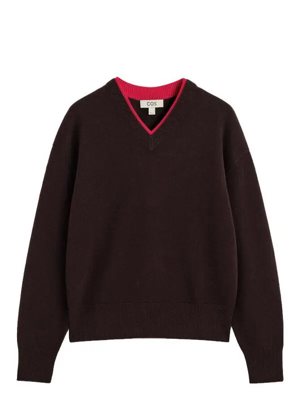 Cos Merino Wool Layered V-neck Sweater - Brown