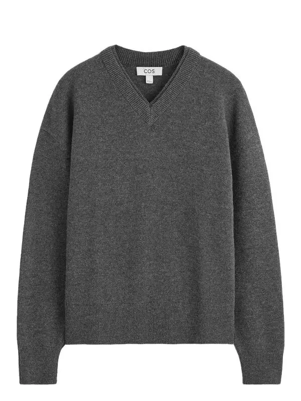 Cos Merino Wool Layered V-neck Sweater - Gray