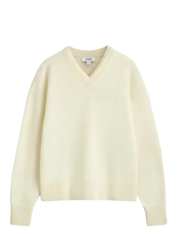 Cos Merino Wool Layered V-neck Sweater - White