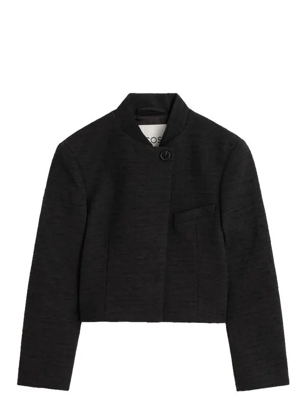 Cos Cropped Structured Jacquard Blazer - Black
