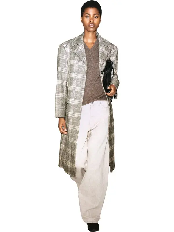 Cos Checked Tailored Long Coat - Beige / Checked