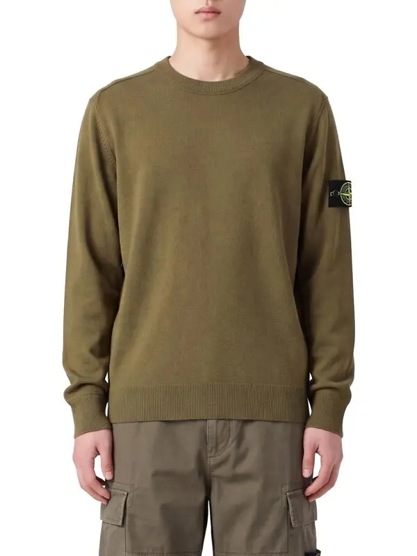 Stone Island Virgin Wool Crewneck Jumper With Compass Logo Patch - Green