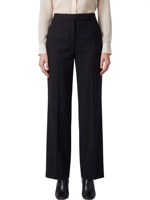 Max Mara High-waisted Straight Leg Trousers In Linen And Silk - Black