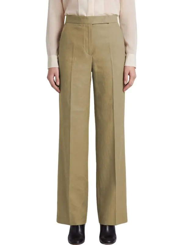 Max Mara High-waisted Straight Leg Trousers In Linen And Silk - Green