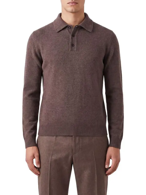 ROBERTO COLLINA Merino Wool And Cashmere Long-sleeved Knit Polo Shirt - Brown