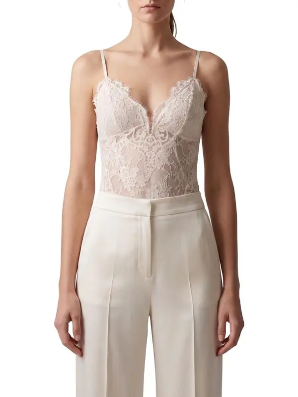 Zimmermann Slim Fit Sheer Lace Evening Top - Cream