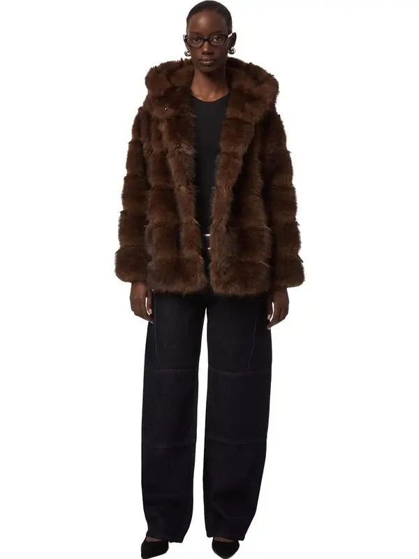 Apparis Cel Mink Hooded Coat - Brown