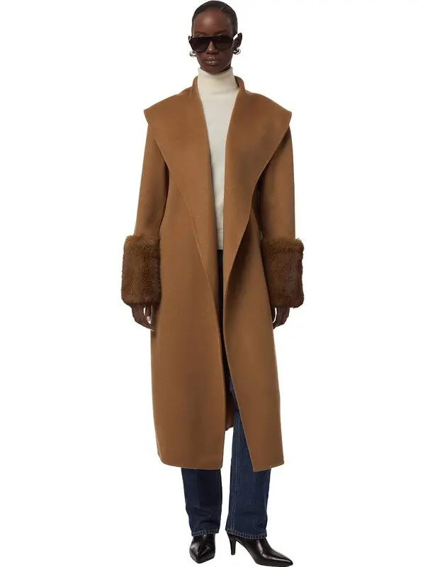 Apparis Jill Wool Coat With Fur Trim - Camel/mink