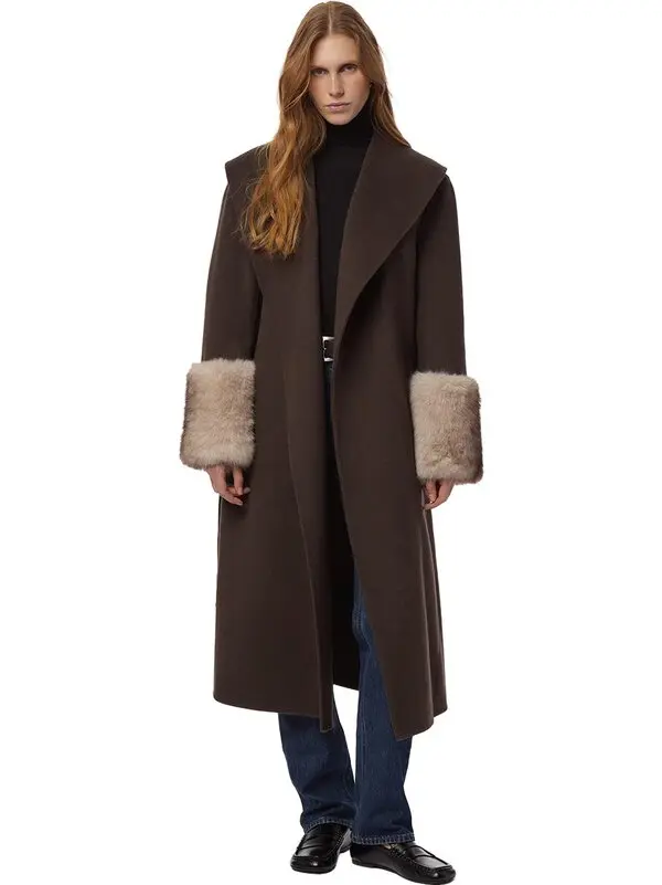 Apparis Jill Wool Coat With Fur Cuffs - Brown/grey Mink